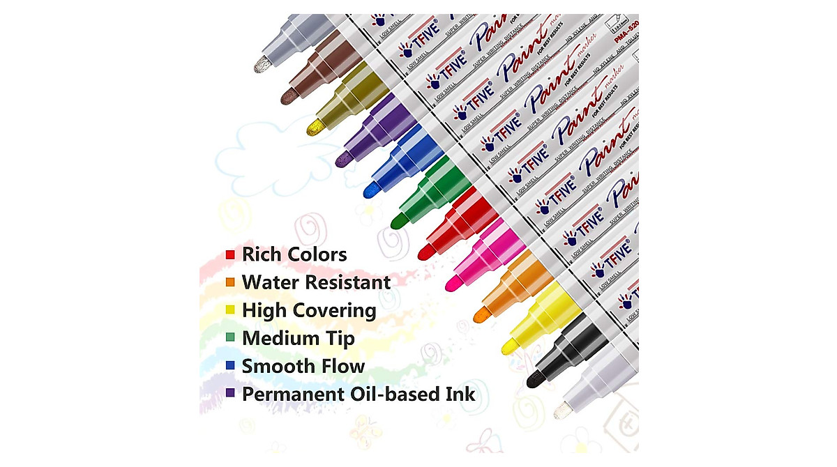 Paint Markers Set - 12 Vibrant Oil-Based Waterproof & Fade-Resistant ...