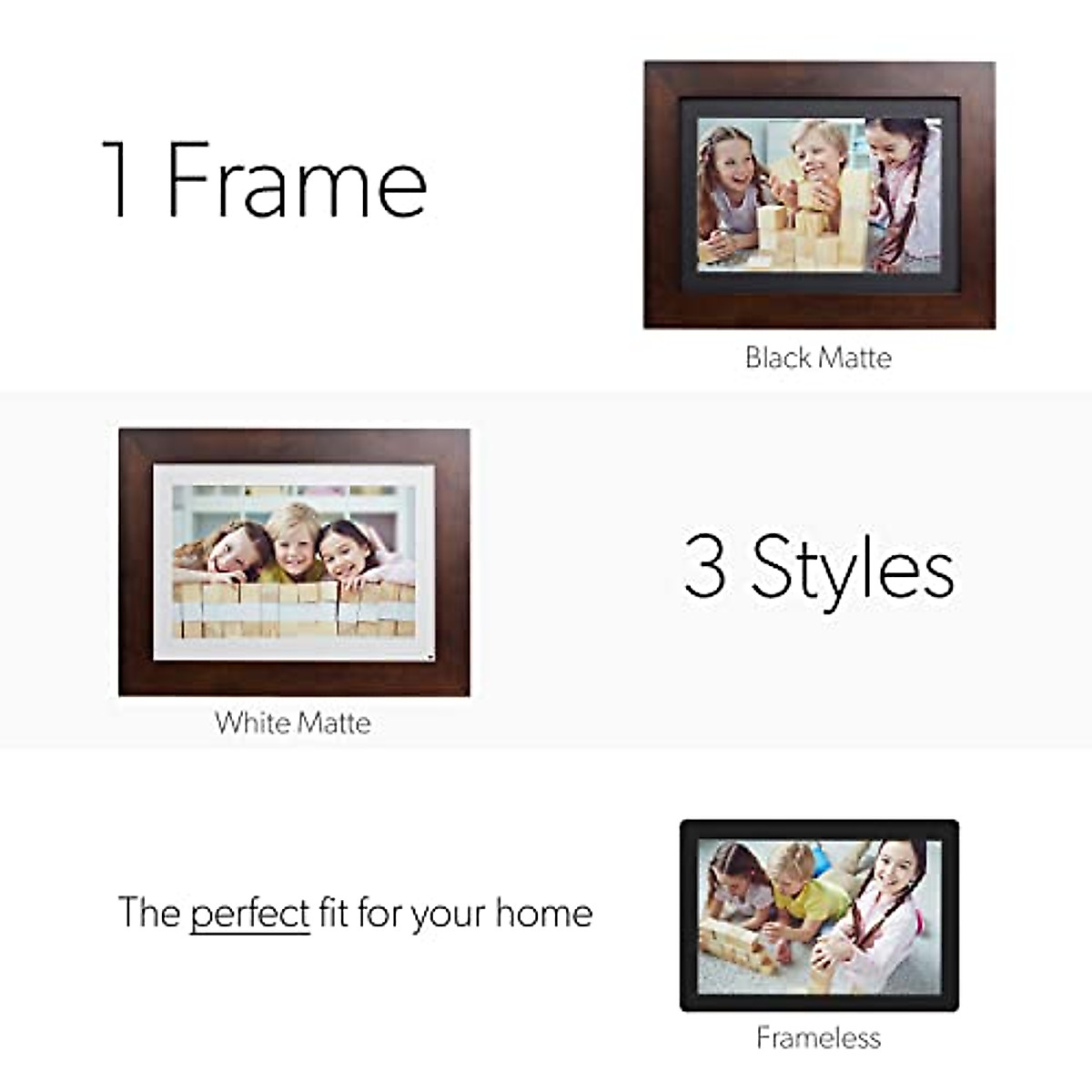 Simply Smart Home Photoshare 10” WiFi Digital Picture Frame, Send Pics from Phone to Frames, 8 GB, Holds 5,000+ Photos, HD Touchscreen, Espresso Wood Frame, Easy Setup, No Fees