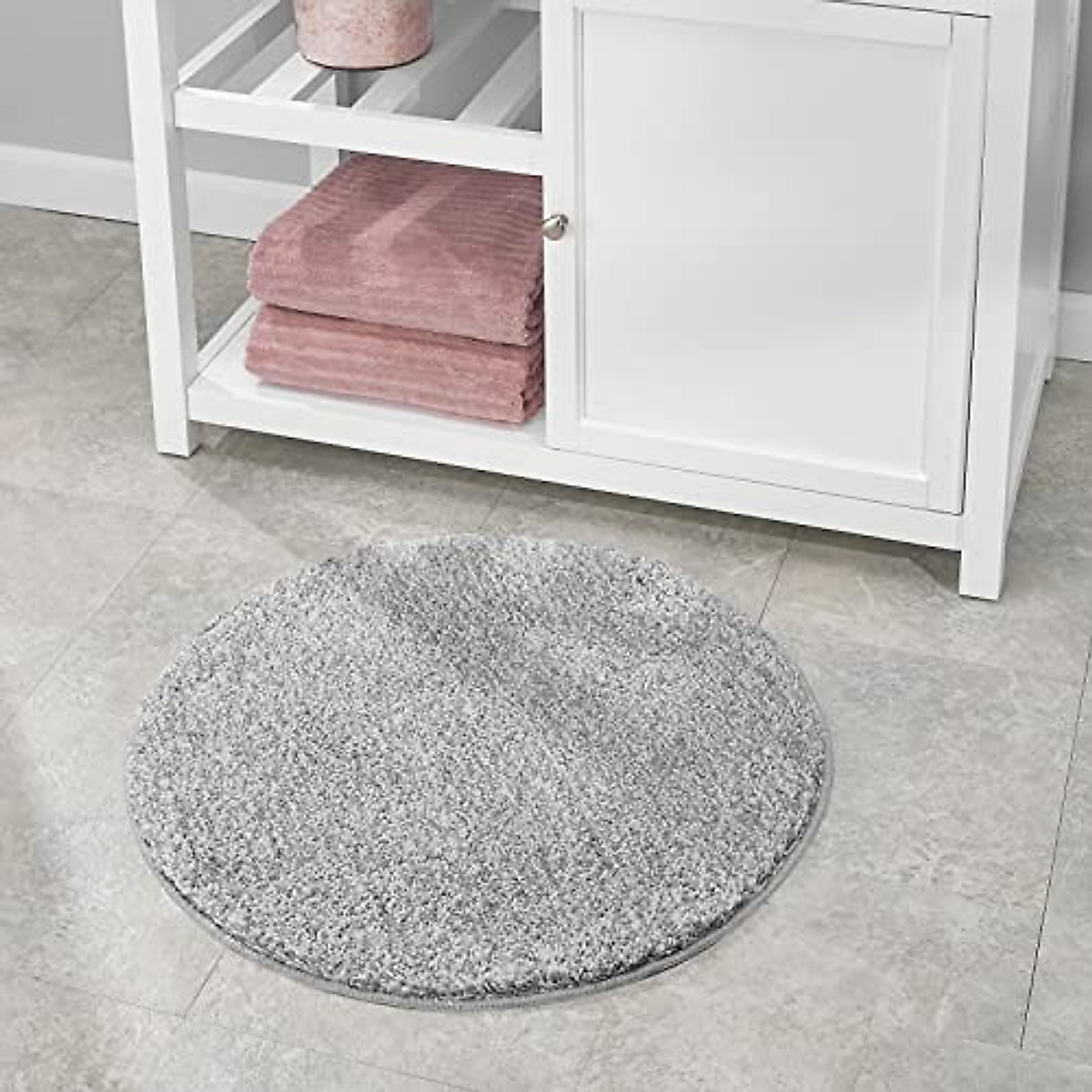 mDesign Soft Microfiber Polyester Non-Slip Round Spa Mat/Runner, Plush Water Absorbent Accent Rug for Bathroom Vanity, Bathtub/Shower, Machine Washable - 24" Diameter - Heather Gray