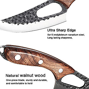 WXCOO Butcher Knife 5.9-INCH, Viking Knife Hand Forged Boning Knife with Leather Sheath & Sharpener, Kitchen Cleaver Meat knives for Home Outdoor BBQ Camping
