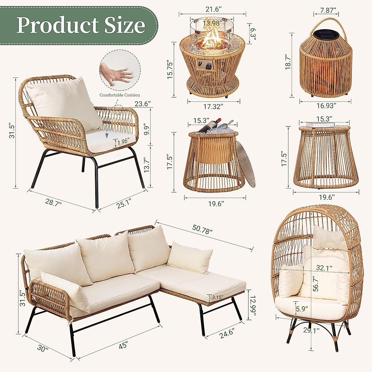 RADIATA Boho Patio Furniture Sets Outdoor Conversation Wicker Bistro Sectional Sofa and Chair Sets for Backyard, Porch, Deck, Garden (9pcs)