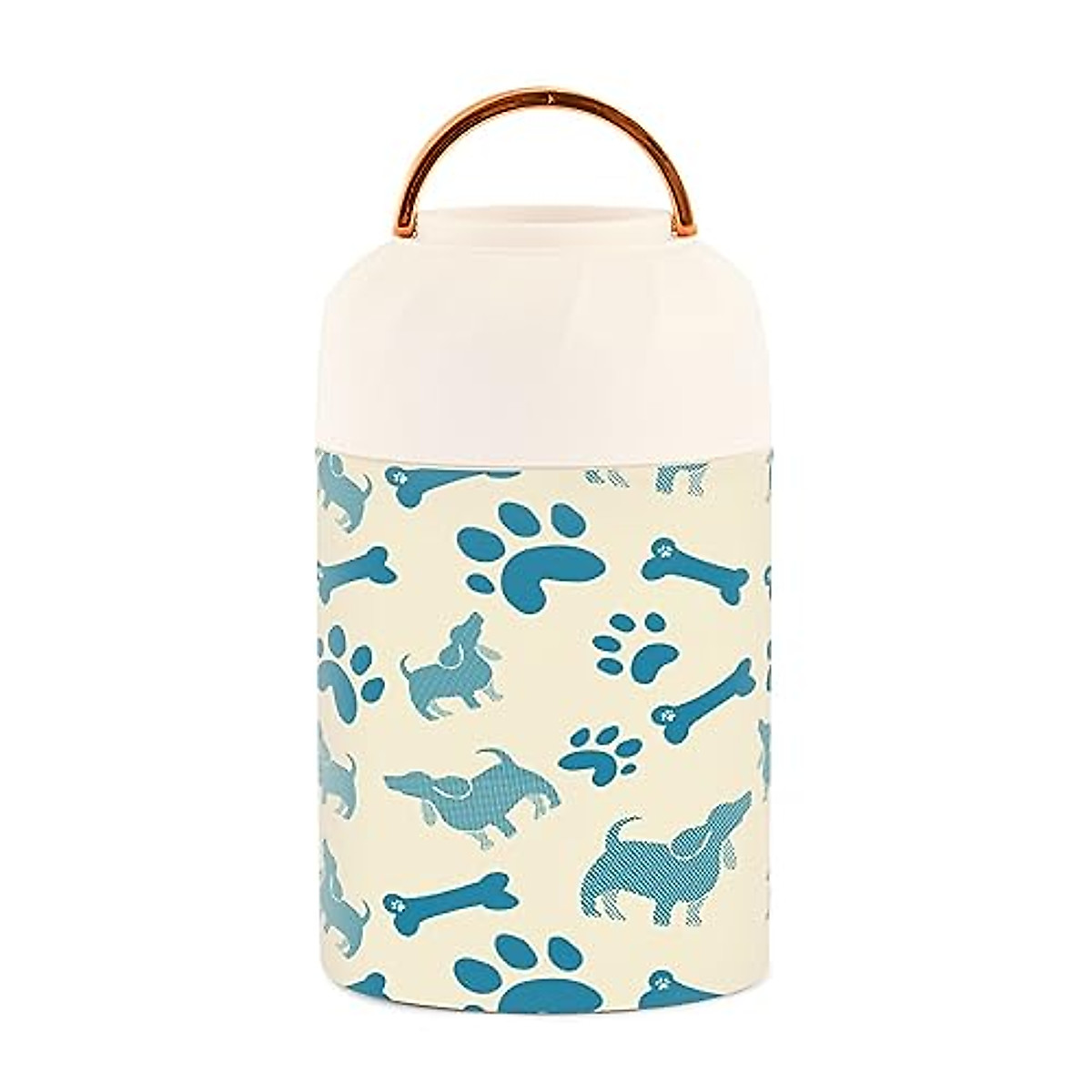 CUPADA Cute Dachshund Puppy Food Jar for Hot and Cold, Paw Prints Bones Insulated Food Jars Vacuum 17OZ with Folding Spoon for Work Trip Picnic Camping