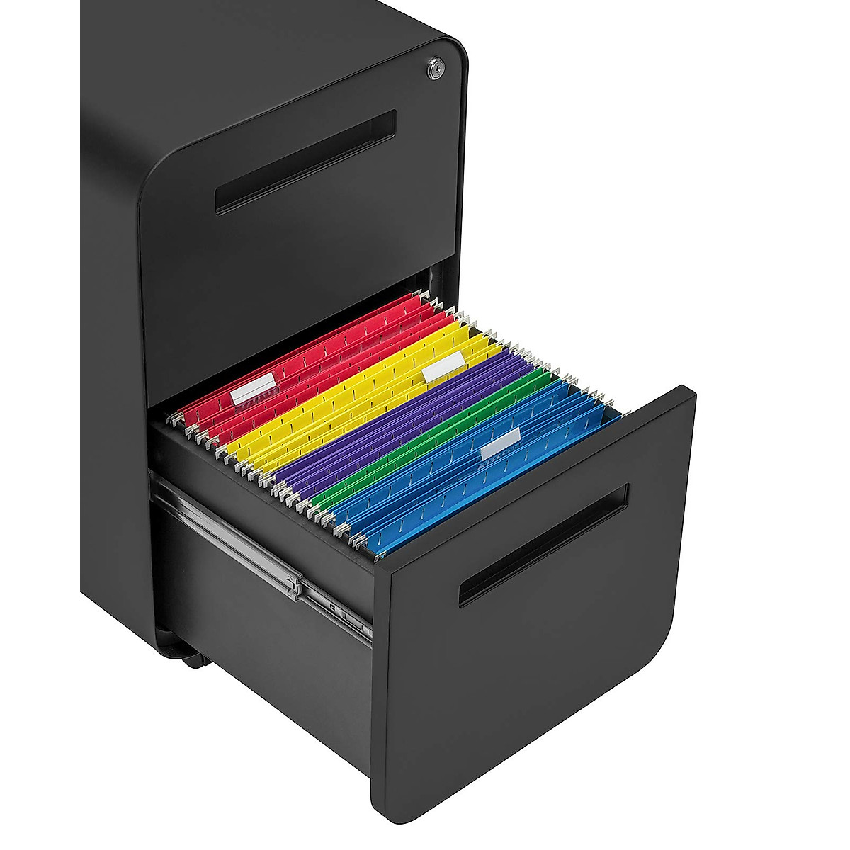 Laura Davidson Furniture Stockpile 2 Drawer Mobile File Cabinet with Lock - Under Desk Metal Filing Cabinet, Legal/Letter File Folders, Wheels and Stationary Feet, Pre-Assembled, Black