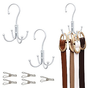 2 Pack Belt Hanger Scarf Tie Rack, Yimerlen 6.1 in Belt Hat Holder, 4 Claws Large Size Organizer Hanger for Clothes, Coats, Shoes, Bags, Purse (Give 5 Stainless Steel Clips) White