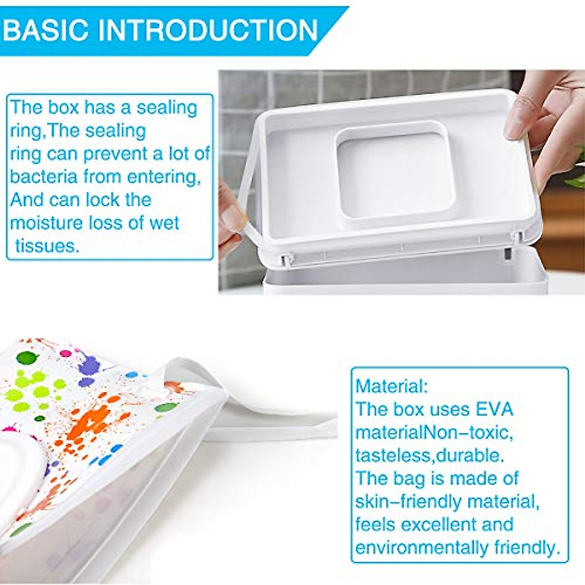 DOERDO 3 PCS Wipe Dispenser and Wet Wipe Pouch Bags Baby Wipe Holder with Lid Wipes Box Tissue Case Box Keeps Baby Wipe Fresh and Safe(White&2 Bags)