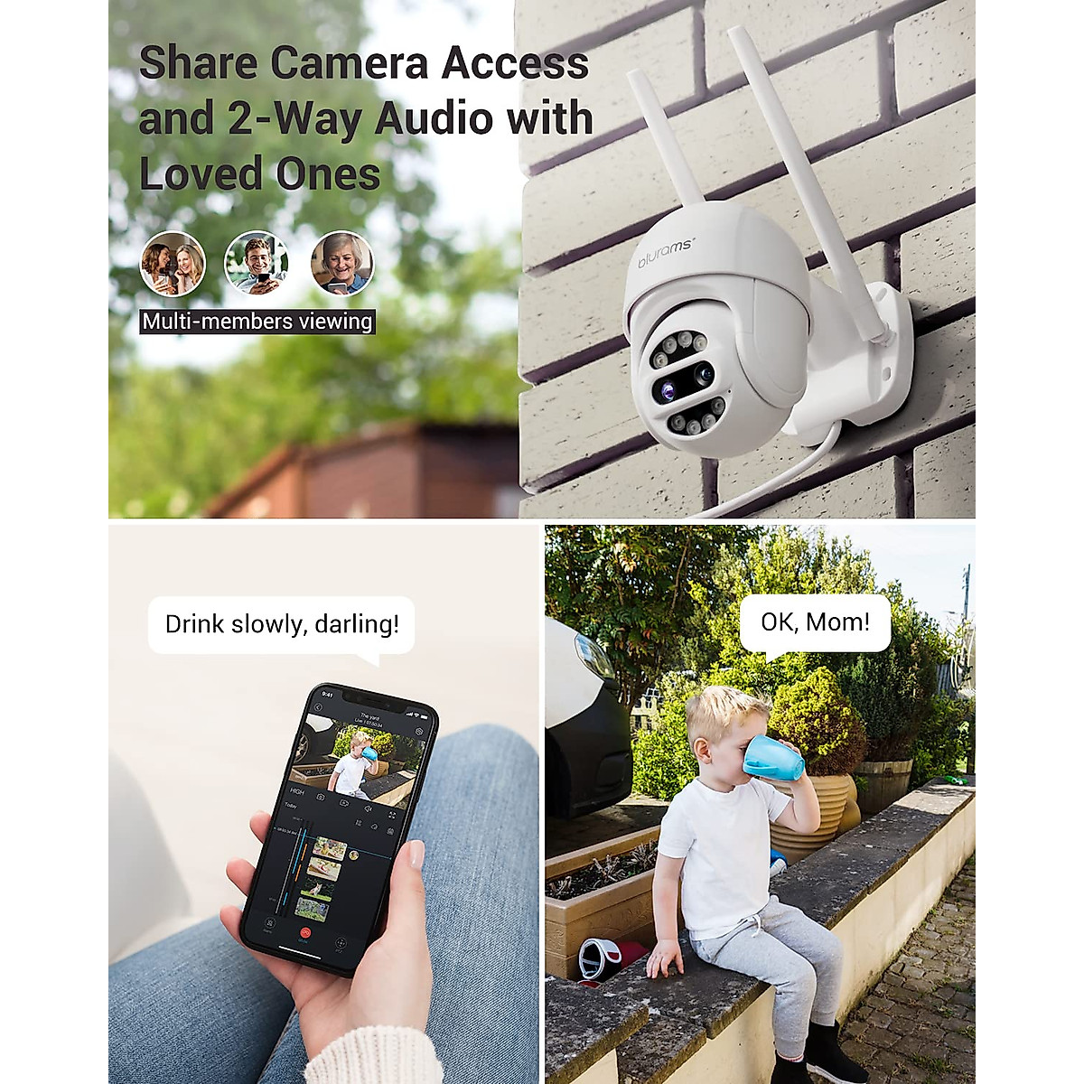 blurams Security Camera Outdoor, 3MP Dual-Lens Wi-Fi Outdoor Camera, 360° PTZ Cameras for Home Security w/Motion Tracking, Two-Way Talk, 2K Color Night Vision, IP66 Weatherproof