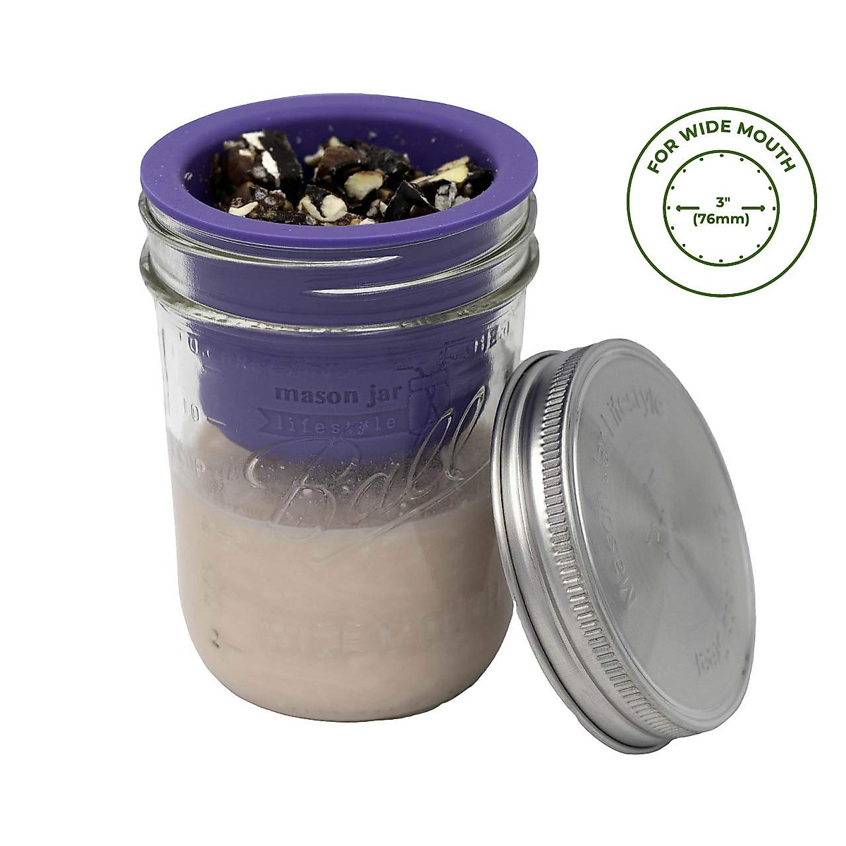 Divider Cup by Mason Jar Lifestyle - For Salads, Dips, and Snacks. Plastic Free Bento Lunch Container(Charcoal Gray, Wide Mouth)