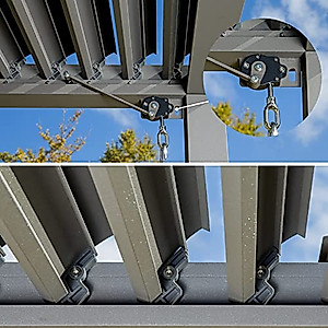 Domi Outdoor Living 12’ X 16’ Outdoor Louvered Pergola Aluminum Patio Garden Gazebo with Adjustable Roof for Backyard, Garden w/Curtains and Netting (Gray)