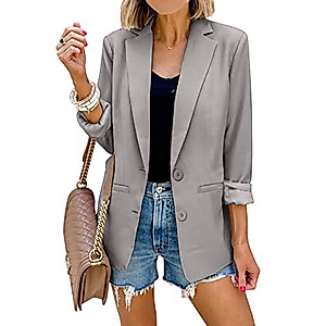Micticsi Blazers for Women Fashion Casual Blazer Long Sleeve Open Front Office Work Suit Jackets (Grey, Large)