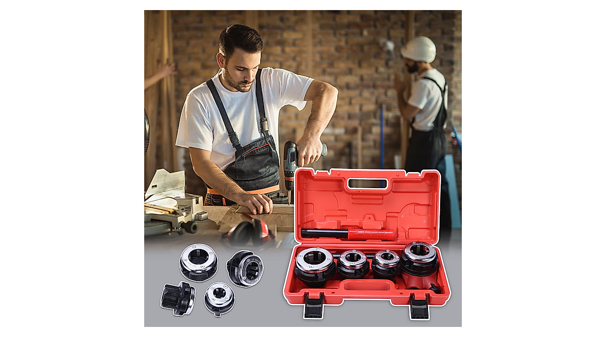 Pipe Threader Kit - Manual Plumbing Set with 4 Dies & Storage Case