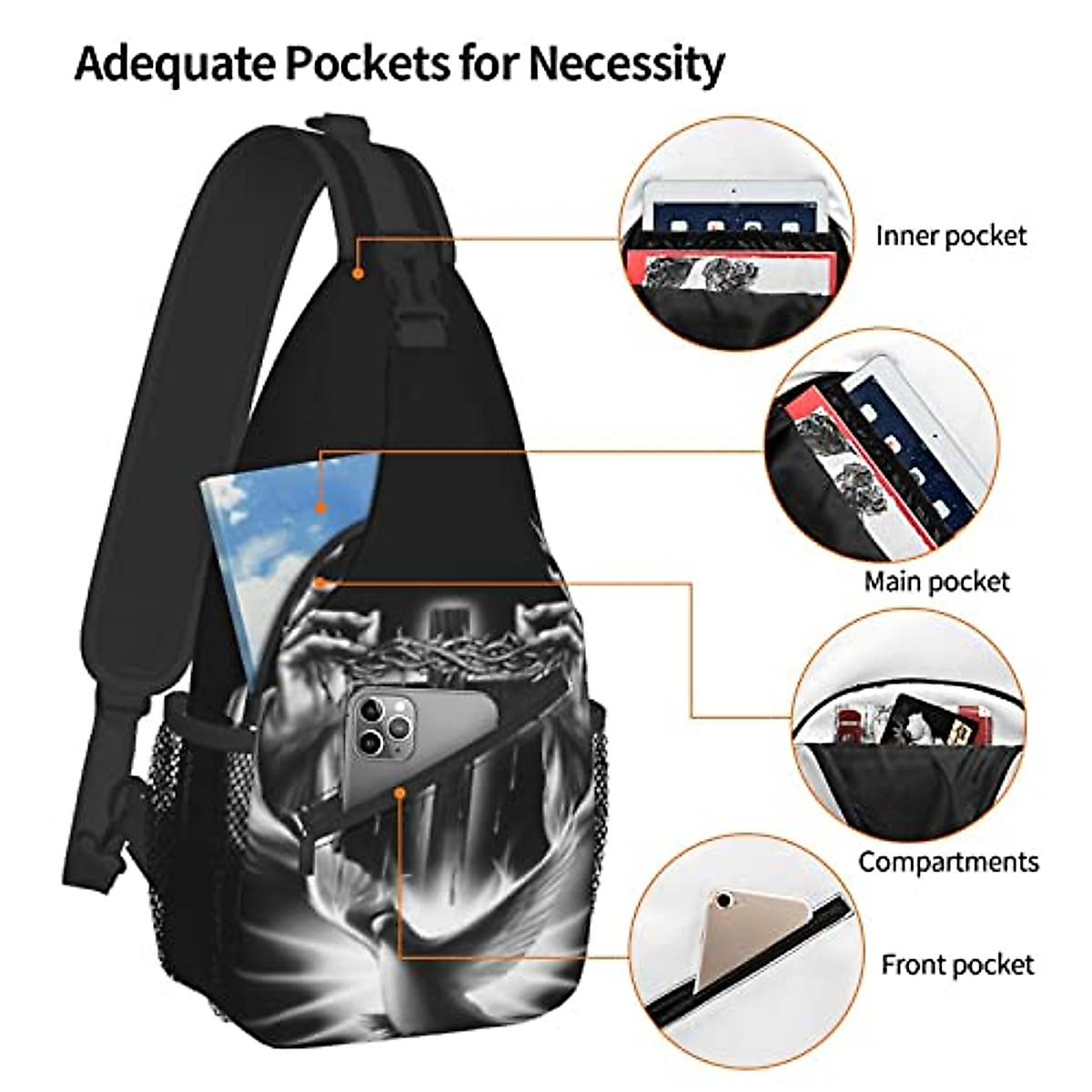 Christian Jesus Sling Bag Crossbody Chest Daypack Fashion Jesus Cross Casual Backpack Shoulder Bags for Women Men