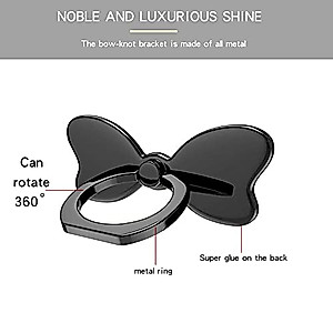 Cavdycidy Metal Butterfly Ring Holder for Cell Phone,Finger Ring Stability Holder Back Stand Car Mount Hook Kickstand Compatible with All Smartphone Cute Accessories(Black)