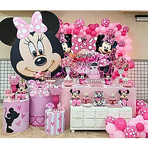 Pink Mouse Backdrop Party Supplies Photography Backdrop 1st 2nd 3rd Birthday Background Princess Girls Hot Pink Decoration for Kids Banner Photo Studio Props 7x5ft