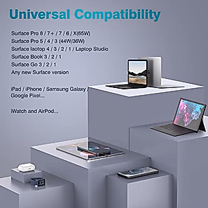 Surface Pro Charger for Microsoft Surface Pro 9, 8, 7+, 7, 6, 5, 4, X, Windows Surface Laptop 5, 4, 3, Studio, Surface Go, Surface Book 3, 2, 1, 65W Surface Laptop Charger + 20W USB C, LED, 10FT