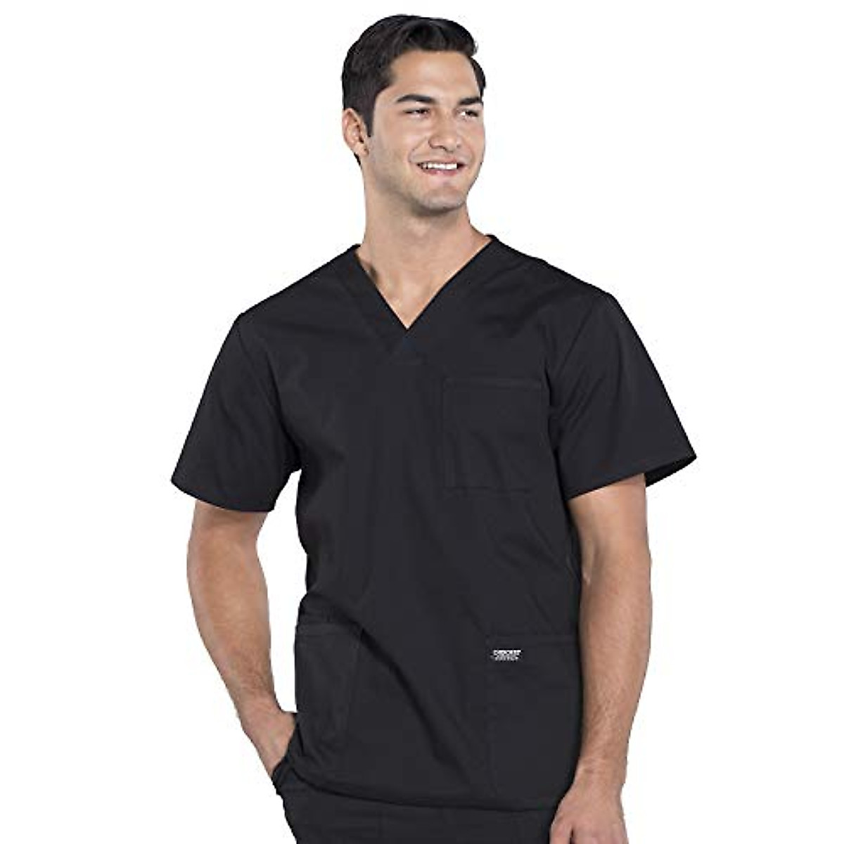 Cherokee Scrubs for Men Workwear Professionals V-Neck Four-Pocket Scrub Top WW695, L, Black