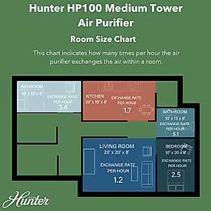 Hunter Fan Company HP100GRS Air Purifier, Small Tower, Gray & Silver