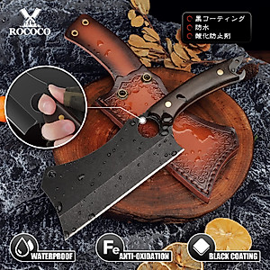 Feather Viking Knife Dragon Viking Cleaver Knife Set Japanese Forged in Fire Boning Knife High Carbon Steel Kitchen Cleaver with Sheath for Outdoor Camping BBQ Collection Christmas Gift Men