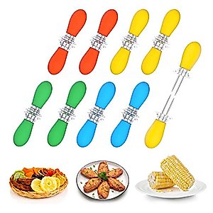Unves 18Pcs/9 Pairs Corn On The Cob, Stainless Steel Corn Holders Sweetcorn Double Fork Corn Skewers, Interlocking Design Cooking Forks for BBQ Parties Camping