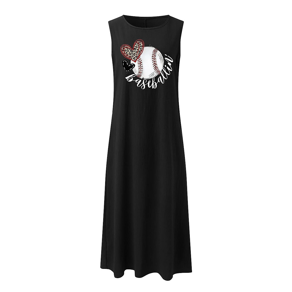 Office Dresses for Women for Work Women Summer Cotton Boho Casual Fashion Crewneck Sleeveless Dress Black