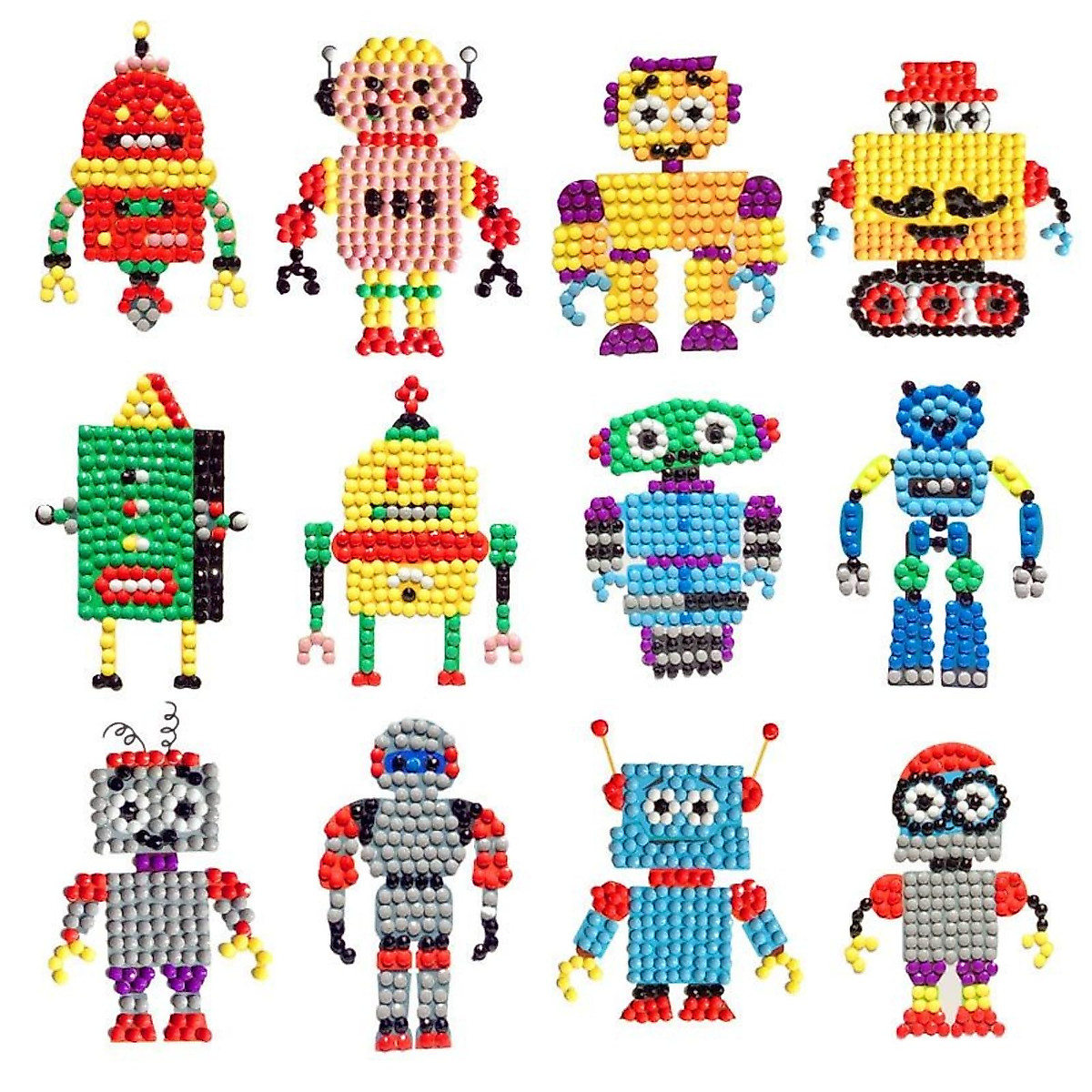 Fadgesy Diamond Painting Kit for Kids,5D DIY Diamond Painting Stickers,Kids for Boys and Girls Ages 4-8,6-12 Birthday Gifts for Girl (A-Versatile Robot 12pcs), Animals, Multicolour