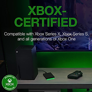 Seagate Game Drive for Xbox 2TB External Hard Drive Portable HDD - USB 3.2 Gen 1, Black with built-in green LED bar , Xbox Certified, 3 year Rescue Services (STKX2000400)