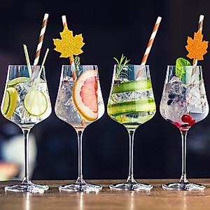 Whaline 60Pcs Thanksgiving Maple Leaf Paper Straws Fall Glitter Leaf 3 Color Disposable Drinking Straws Orange Brown Stripeed Straws with Glue Points for Autumn Thanksgiving Party Supplies