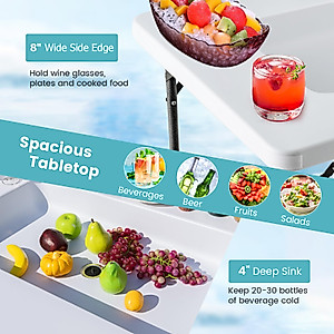KOTEK Folding Ice Cooler Table with Drain and Skirt, Foldable Beverage Cooler Table Buffet Salad Cooler Server with Edge, Portable Chill Table for Party, Wedding, Picnic, Camping