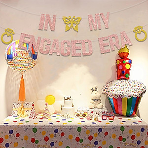 Rose Gold Glitter We're Engaged Banner, Bridal Shower Engagement Party Decoration, In My Engaged Era Banner, Happy Engagement Party Supplies