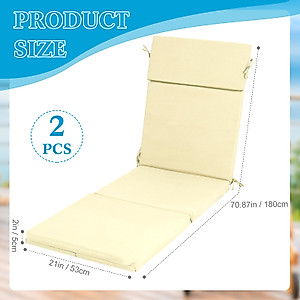 Preboun 2 Pieces Outdoor Chaise Lounge Cushion Furniture Patio Lounge Chair Replacement Cushion Outside Fabric Chair Cushions Sun Lounger Seat Cushion for Patio Lawn Summer Beach Pools(Cream White)