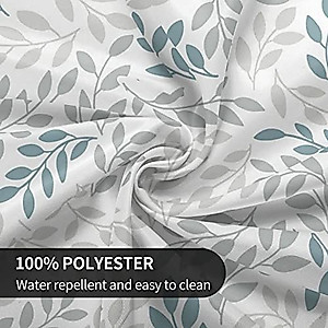 Leaf Grey Tablecloth Summer 60 Inch Round Teal Tablecloth Leaves Rustic with Wrinkle Resistant for Party, Picnic, Tabletop, Dining Room, Indoor and Outdoor Dining, Decorative Patio