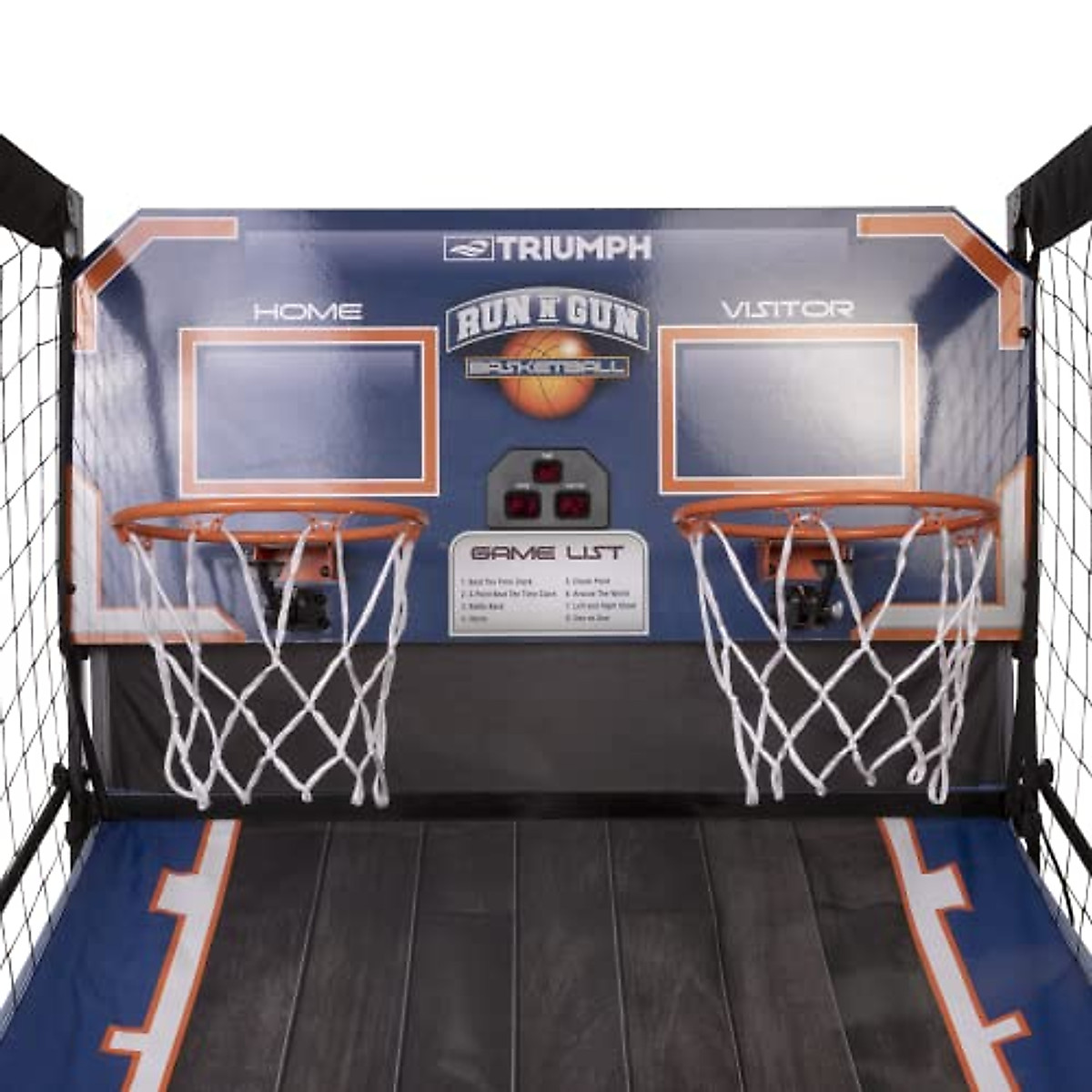 Triumph Sports Run n Gun Arcade Basketball Shootout Game Fully and Semi Assembled Out of The Box Fold Out and Play! Folds 100% Flat for Complete Storage Fully Portable, Play Inside or Outside