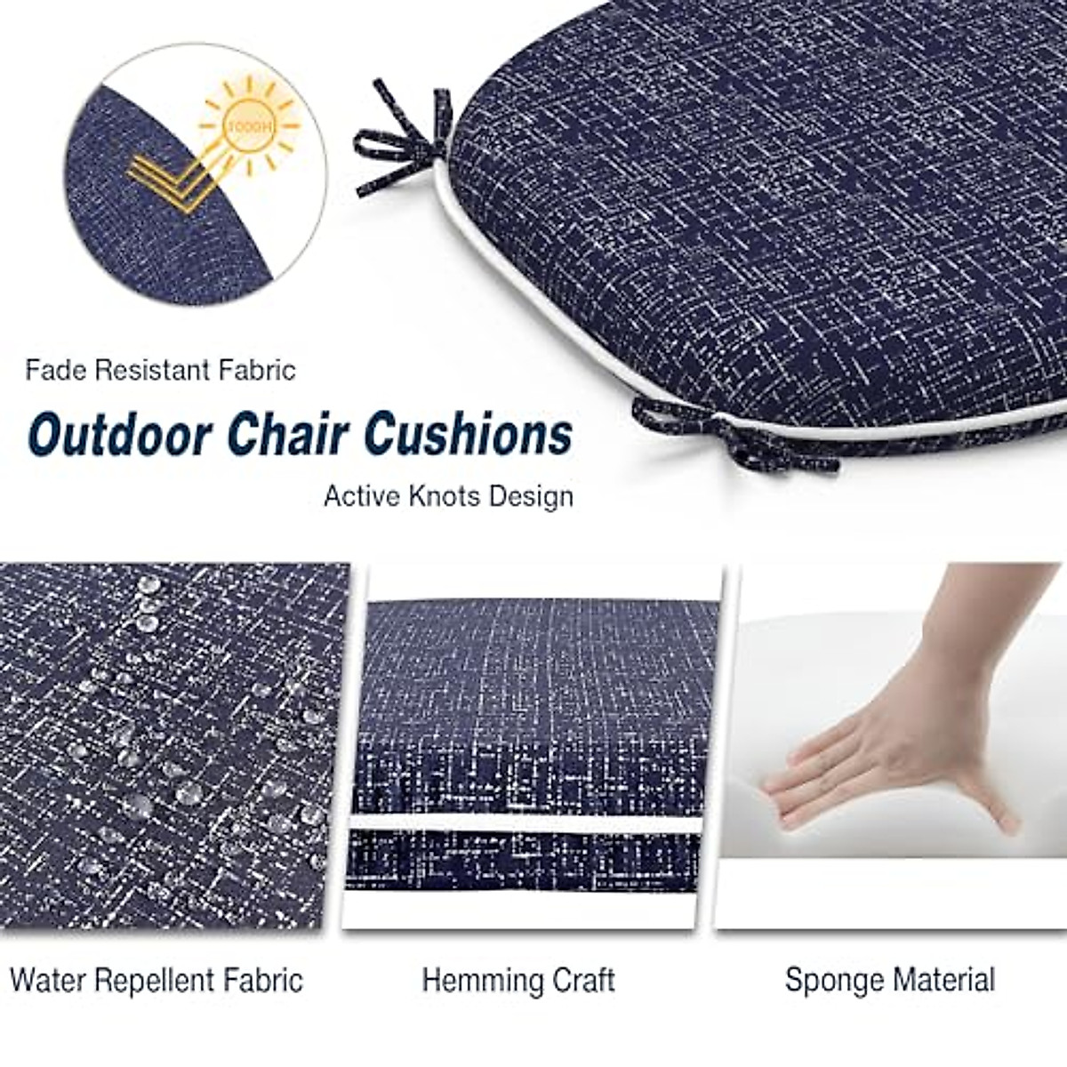 Melody Elephant Outdoor Chair Cushions Set of 2, Water Resistant Patio Chair Pads with Ties, Seat Cushions for Home Garden Furniture Decoration, 16"x17", Rave Indigo