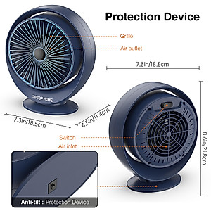 Space Heater, 800W PTC Fast Heating Ceramic Room Small Heater, Two-Speed Portable Heater Fan with Adjustable, Overheating Protection, Dumping Shutdown, Electric Heaters for Home Bedroom, Office