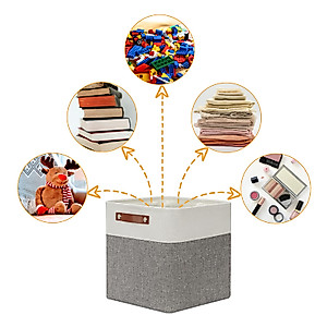 DULLEMELO [Set of 4 Storage Cubes Baskets for Organizing, 12 x 12 x 12 inch Cube Storage Organizer Bins with Leather Handles, Foldable Fabric Cloth Bins for Cube Storage(4 Pack - 12" White&Grey)