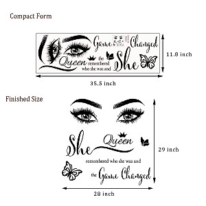 Inspirational Wall Sticker Pretty Eyelashes Eyes Wall Decals Motivational Word Letter Decal Wall Art Quote She Remembered Who She Was and The Game Changed Wall Stickers for Women Girls Bedroom Living