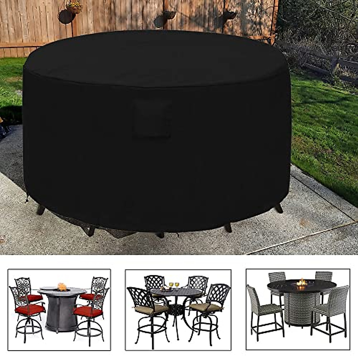‎Izzybang Bar Height Firepit Patio Dining Sets Cover Heavy Duty Waterproof 74 Inch Tall Round Patio Bar Height Table and Chair Set Covers, 74" Diameter x 44" H