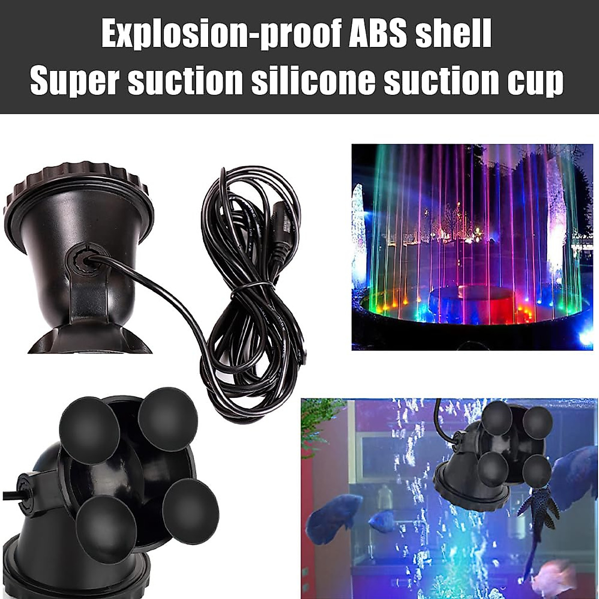 SOAMOEU Set of 4 RGB Color Changing Spotlights, Pond Lights LED Underwater Fountain Lights, IP68 Waterproof Diving Lights, Brightness, Color Changing Speed ​​Adjustable, Base with Suction Cup