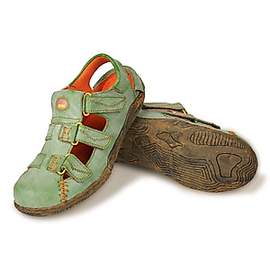 TMA EYES Womens Leather Sandals Outdoor Hiking Sandals Waterproof Athletic Sports Shoes Closed Toe Sandals(Green,10)