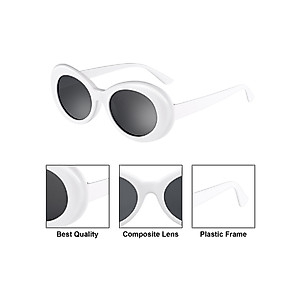 18 Pack Retro Clout Oval Mod Thick Frame Round Lens Sunglasses Women Men Sunglasses White