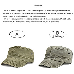 VOBOOM Washed Cotton Military Caps Cadet Army Caps Unique Design Vintage Flat Top Cap (Army Green)