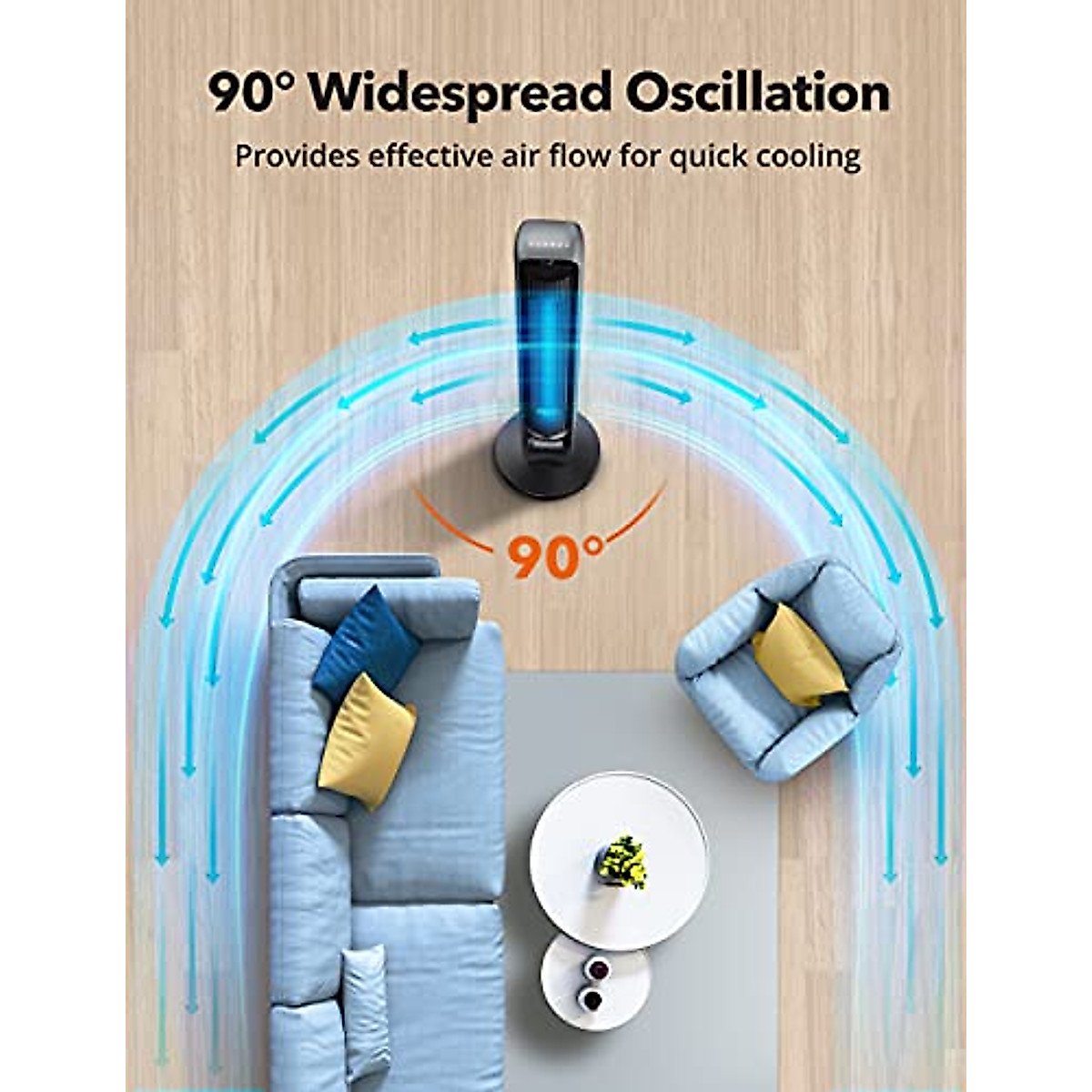 Tower Fan, 42”90° Oscillating Fan, DC Motor with 28dB, 12 Speeds, 4 Modes, Night Light, 12H Timer, LED Display, Quiet Portable Bladeless Fan with Remote for Bedroom, Living Room & Office