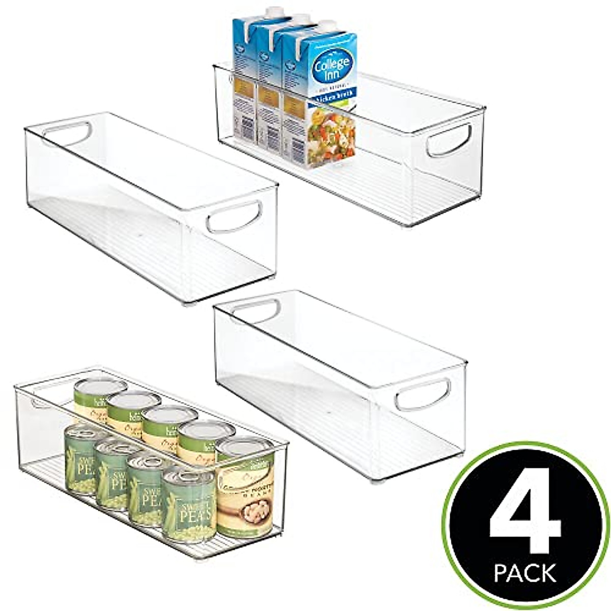 mDesign Plastic Stackable Kitchen Organizer - Storage Bin with Handles for Refrigerator, Freezer, Cabinet, and Pantry Shelves Organization - Food Container - Ligne Collection - 4 Pack - Clear
