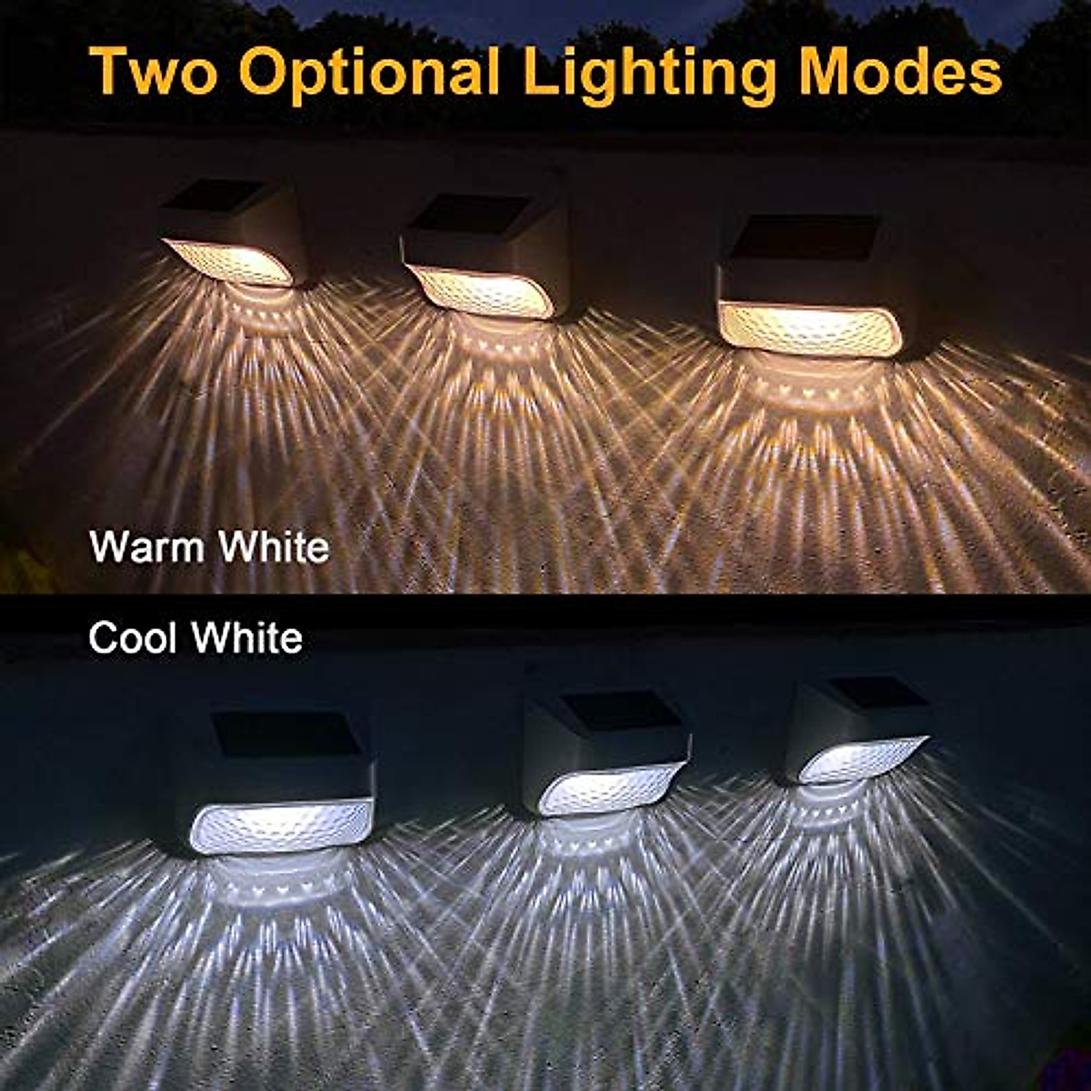 Permanent On All Night Solar Outdoor Lights 6 Pack, 2 Lighting Modes, Warm White/Cool White, IP65 Waterproof, Decorative Lighting for Fence Deck Garden Yard Stair Patio Post Pathway Steps(White02)