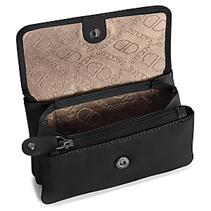 SADDLER Womens Luxurious Leather Flapover Coin Purse | Designer Ladies Triple Gusset Change Pouch with Zip |Gift Boxed - Black