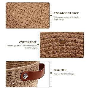 JEWEDECO 2pcs Cotton Rope Basket Home Decor Hamper Storage Baskets Makeup Baskets Cotton Rope Snack Basket Desktop Storage Basket Household Snack Holder Snack Storage Holder Khaki Leather