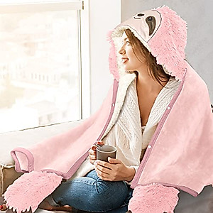 Sloth Wearable Hooded Blanket for Adults - Super Soft Warm Cozy Plush Flannel Fleece & Sherpa Hoodie Throw Cloak Wrap - Sloth Gifts for Women Adults and Kids