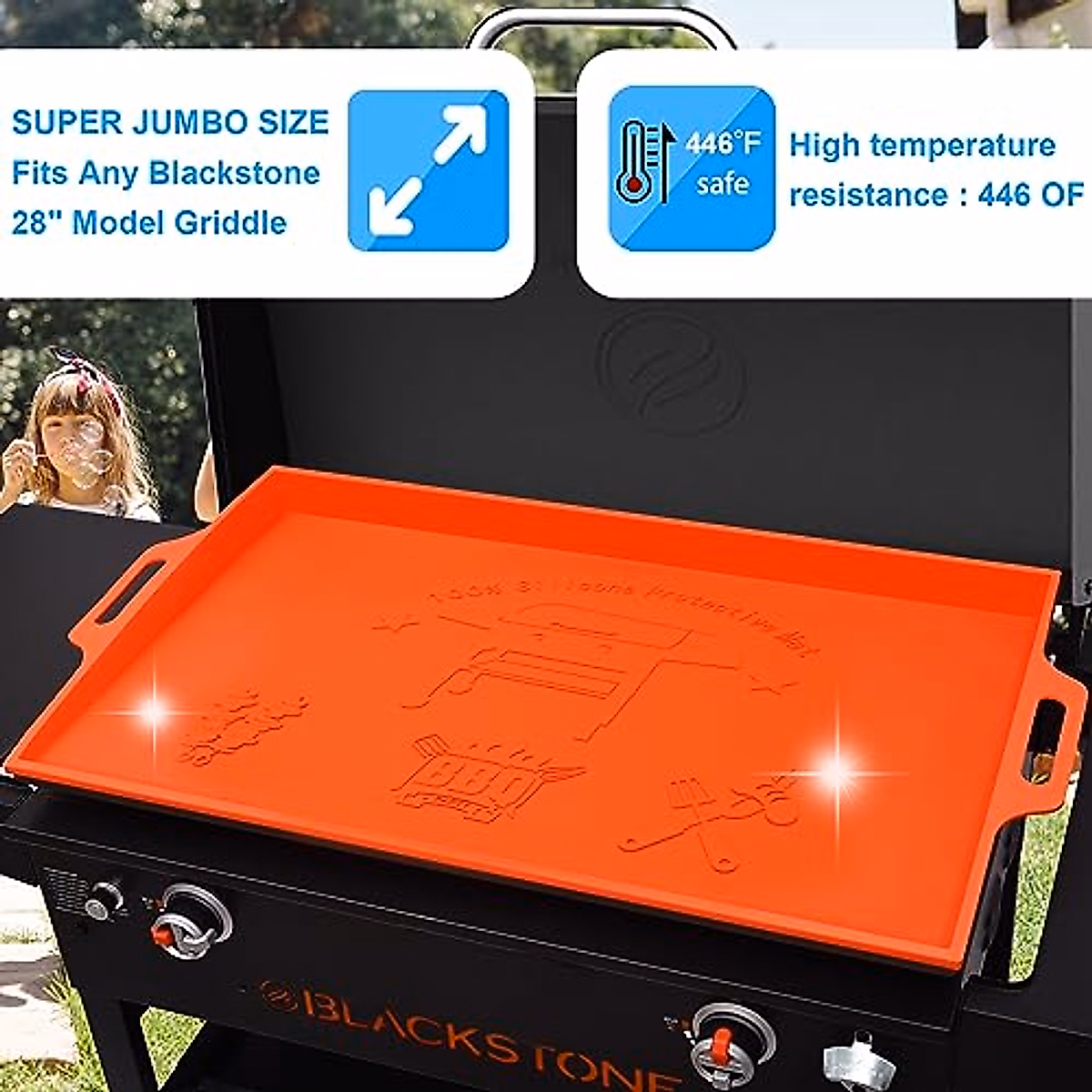 28 inch Griddle Silicone Mat,28" silicone mat for Blackstone 28 inch Griddle, Heavy Duty Food Grade Silicone Griddle Mat Cover for Blackstone 28 inch Griddle(Does not fit 28"XL/28" Pro Series)