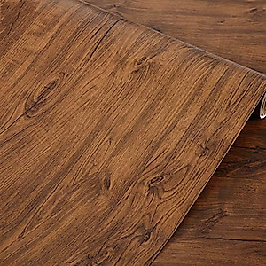 PoetryHome Self Adhesive Dark Teak Wood Wall Paper Shelf Liner for Kitchen Cabinets Table Desk Countertop Furniture Wall Decor 15.7x117 Inches