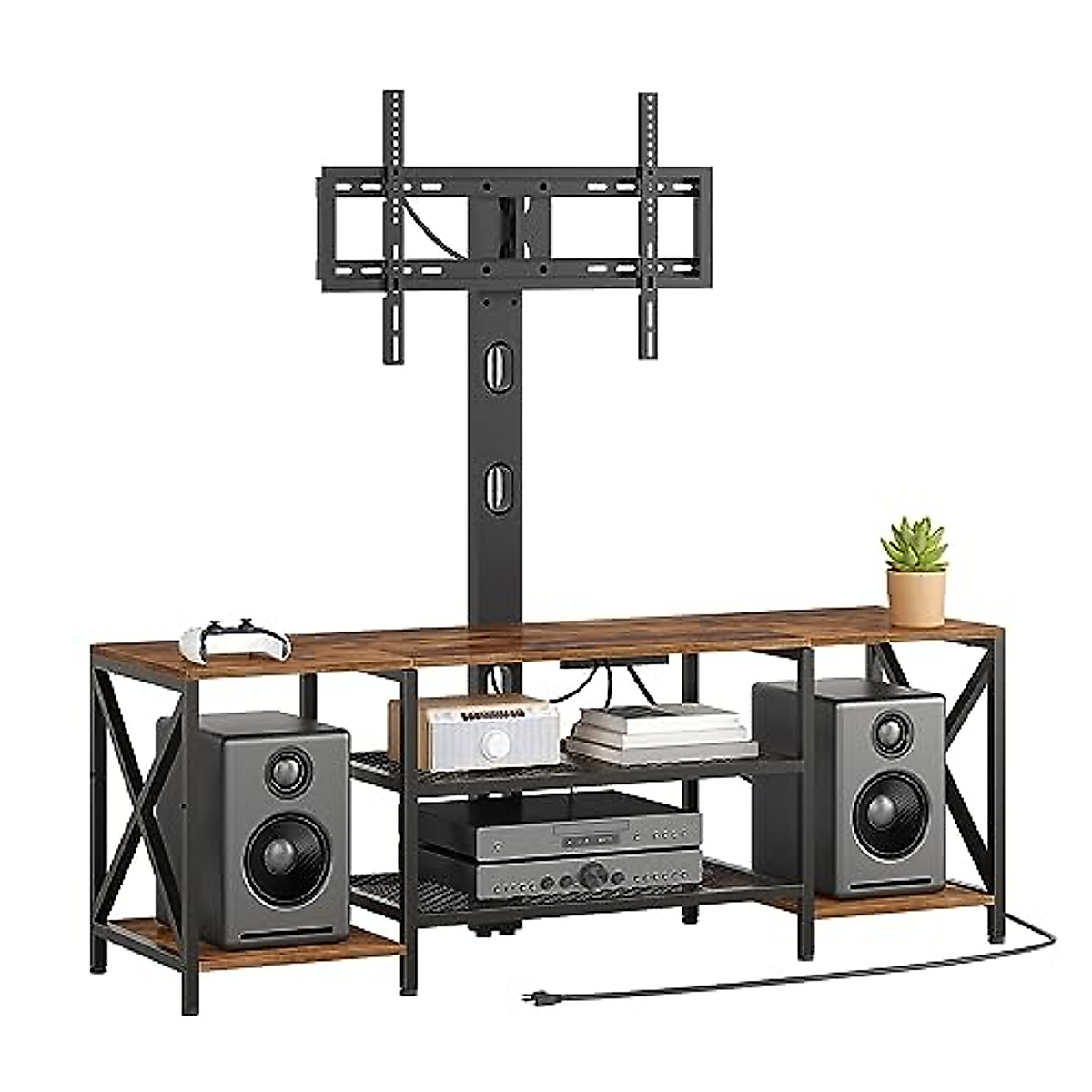 HOOBRO TV Stand with Mount and Power Outlet 55.1", Entertainment Center with Swivel TV Mount for TVs Up to 75", TV Stand Mount with Storage Shelves for Living Room, Bedroom, Rustic Brown BF146UDS01