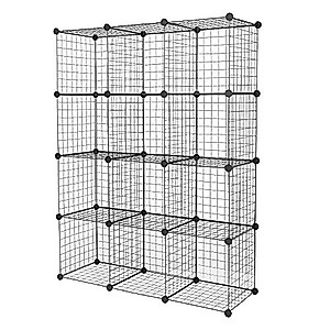 Guilansa Metal Wire 12-Cube Storage,Bookcase, Bookshelf, Storage Cabinet, Wardrobe Closet,Toy Organizer,DIY Closet Cabinet Shelf, Each Cube with 13.8" Sides, Black